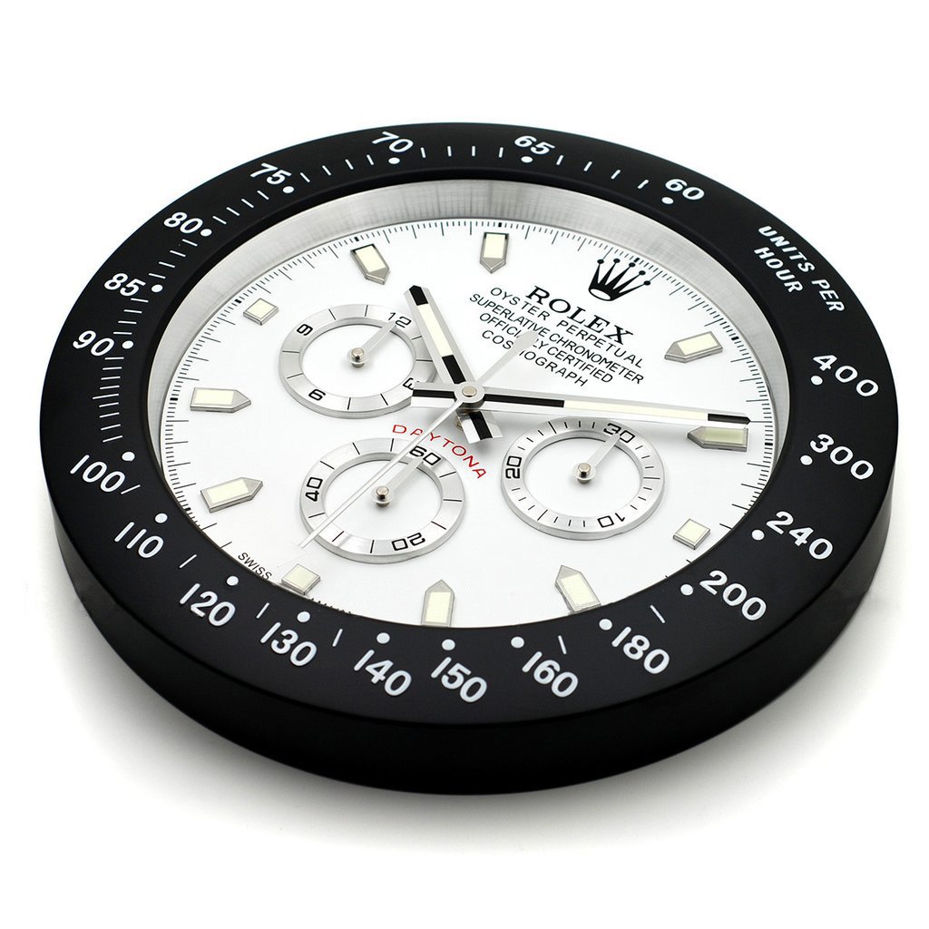 Rolex Wall Clock – DAYTONA WHITE DIAL BLACK BEZEL | Affordable Elegance